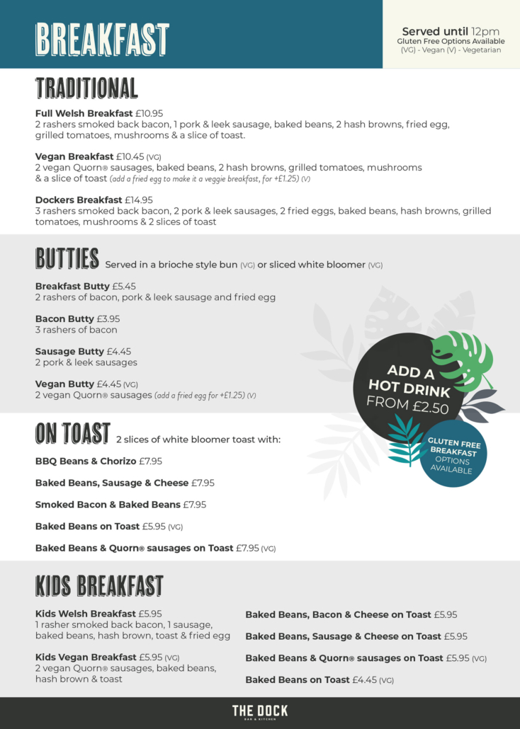 Menu - The Dock Cardiff