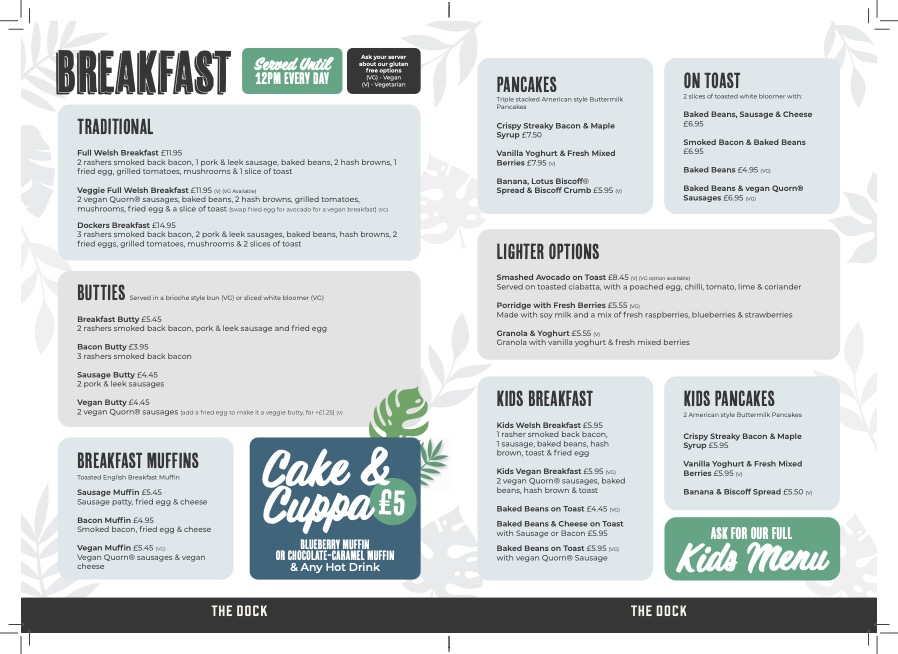 Menu - The Dock Cardiff